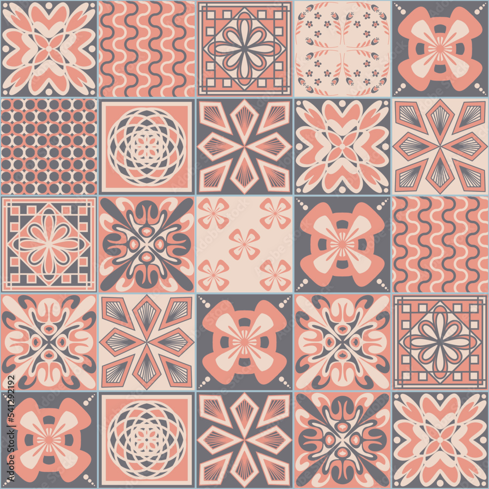 Colored Mexican ceramic tile, pink gray beige pastel color, Azulejo ...