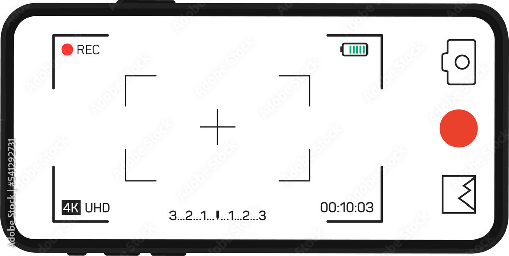 Mobile phone with camera interface. Mobile app application. Photo and ...