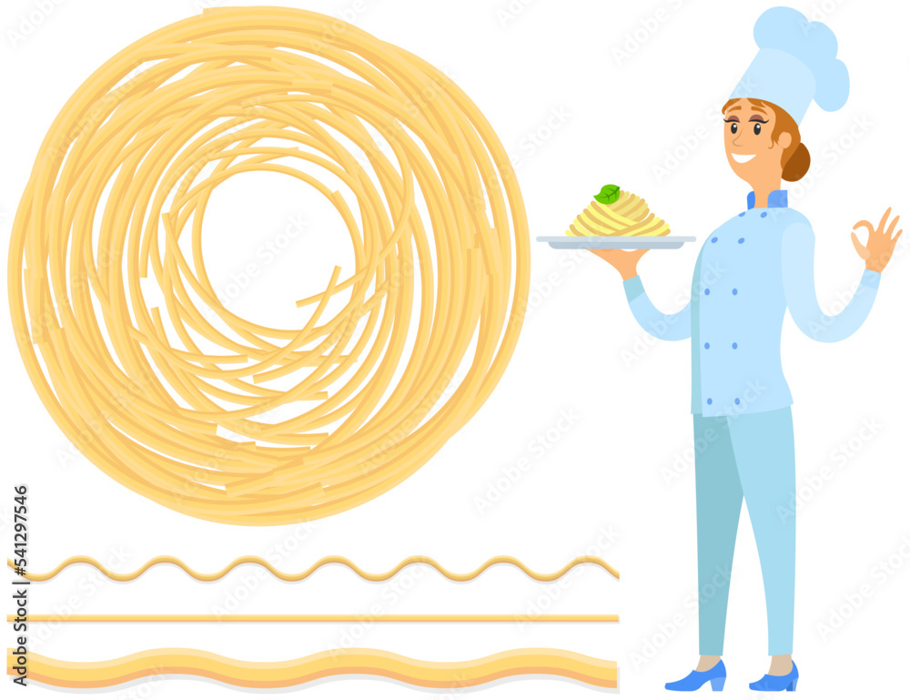 Pasta spaghetti cooking female chef cook. Kitchener prepares pasta ...