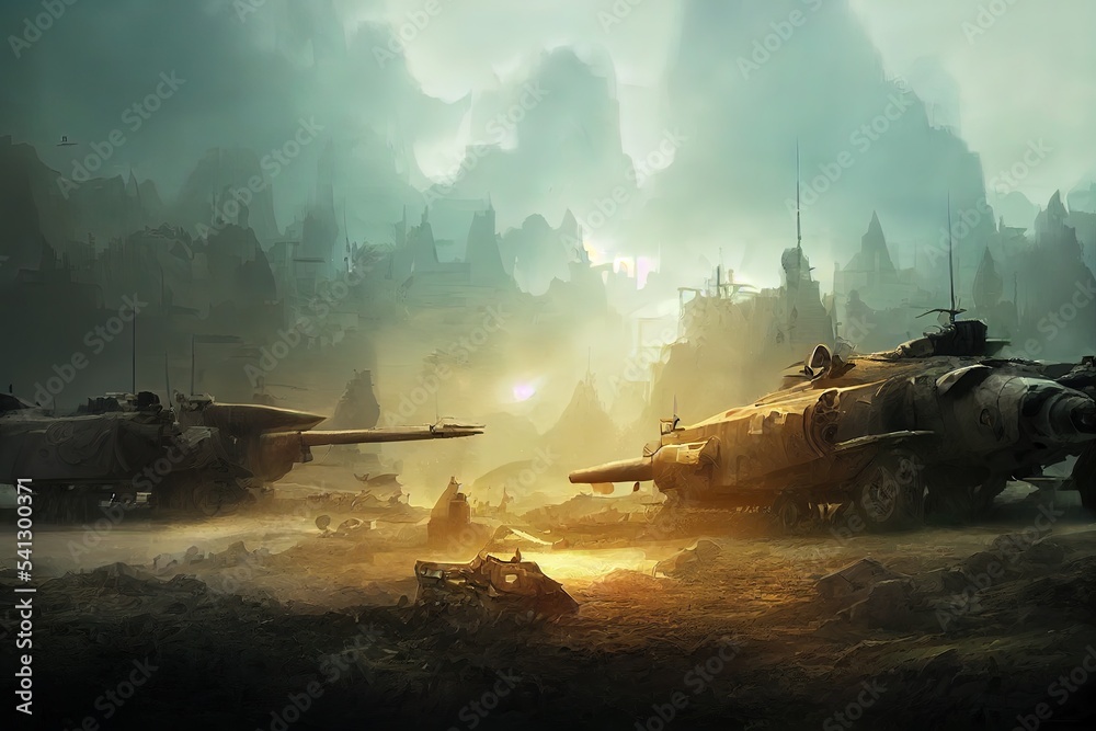World war background illustration. 2020 - 2023 years. Tanks ...
