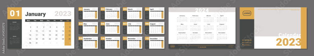 Set of 2023-2024 Calendar Planner Template, and cover with Place for ...