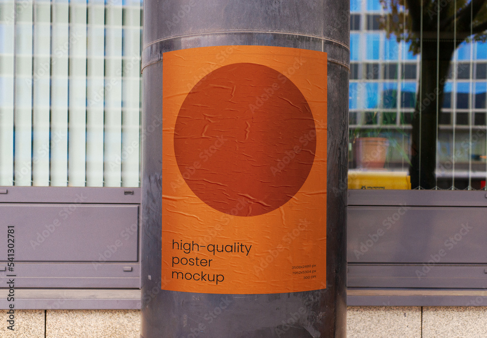 Glued Outdoor Poster on Column Mockup Stock Template | Adobe Stock