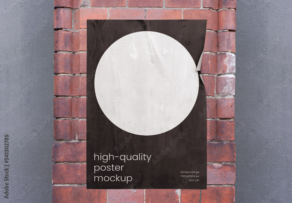 Glued Street Outdoor Brick Column Poster Mockup Stock Template | Adobe ...