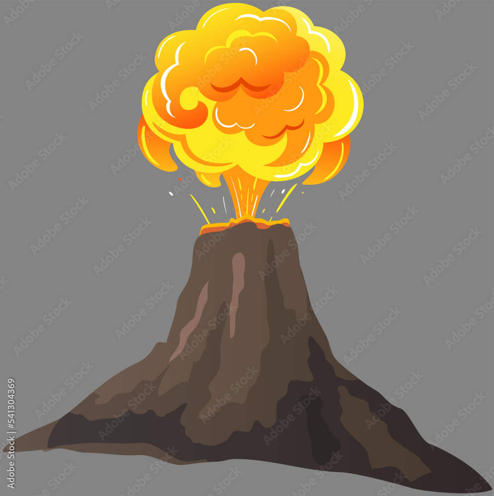 Volcanic eruption stages set. Steaming volcano, hot burning magma ...