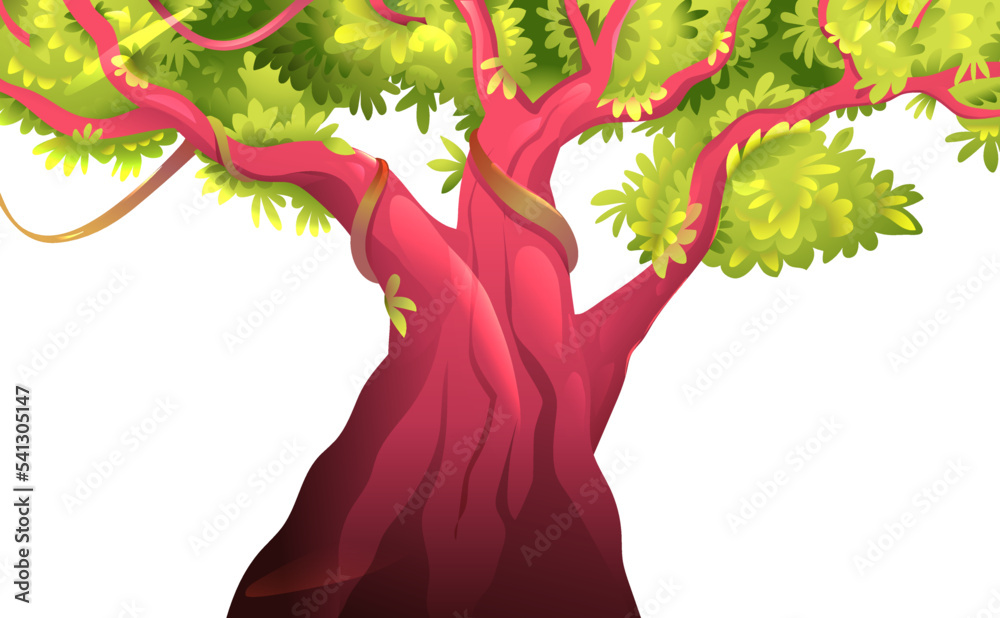 Big old tree with green leafy crown, view from the bottom in ...