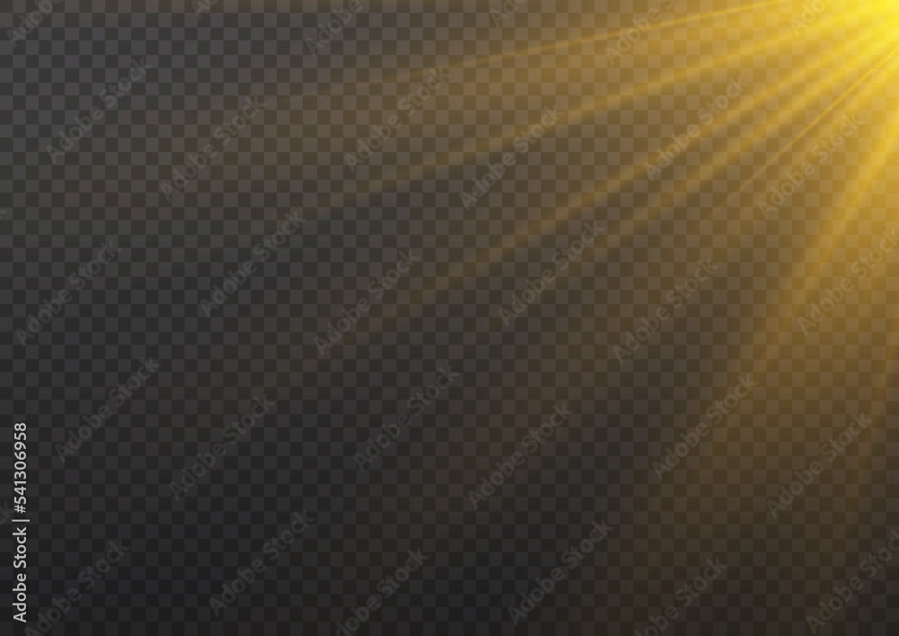 Flash gold light with rays and spotlight. Golden star burst with ...