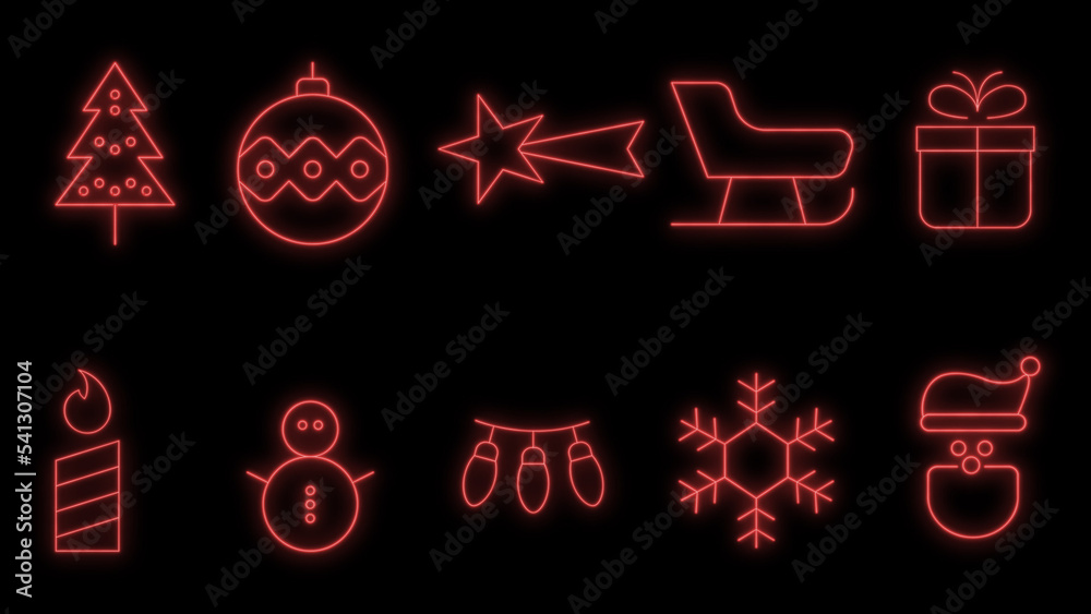 10 Christmas Neon Loop Icons Overlay 1 Stock Template | Adobe Stock