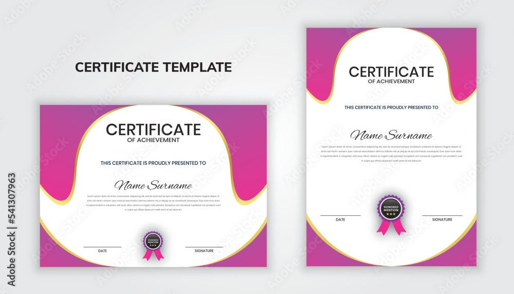 Clean modern certificate template design with curvy line layout ...