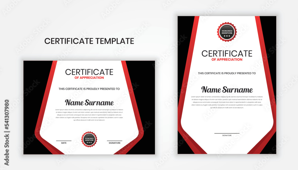 Clean modern black and red certificate of appreciation template design ...