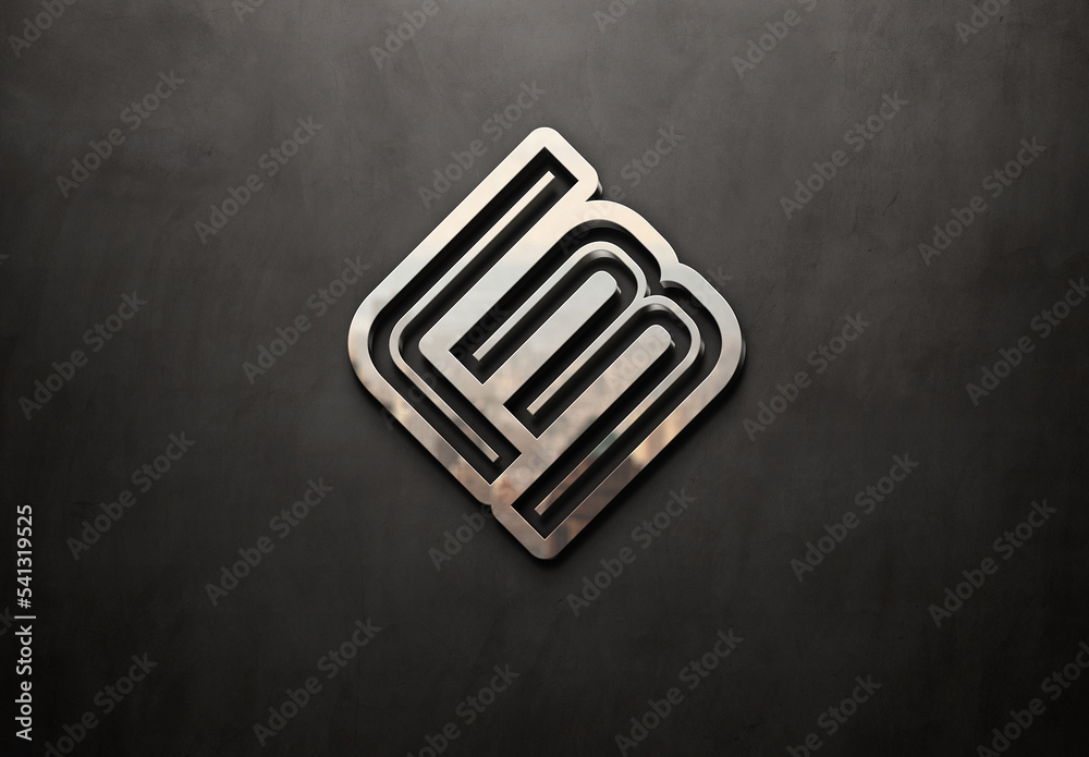 Metal Logo Mockup with 3D Glossy Effect on Concrete Wall Stock Template ...
