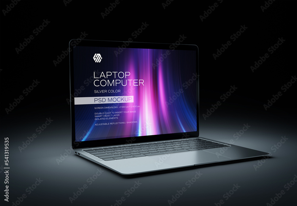 Laptop Computer Mockup Isolated on Black Background Stock Template ...
