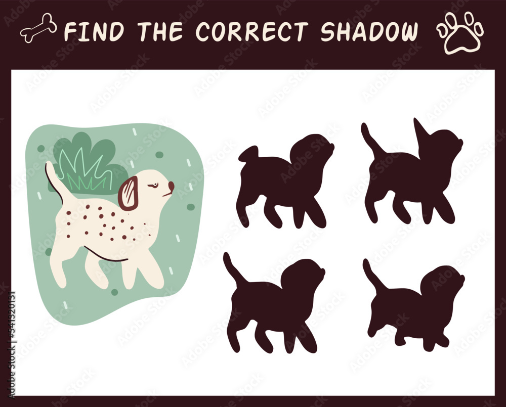 Cute doodle dogs. Find the correct shadow. Educational game for ...