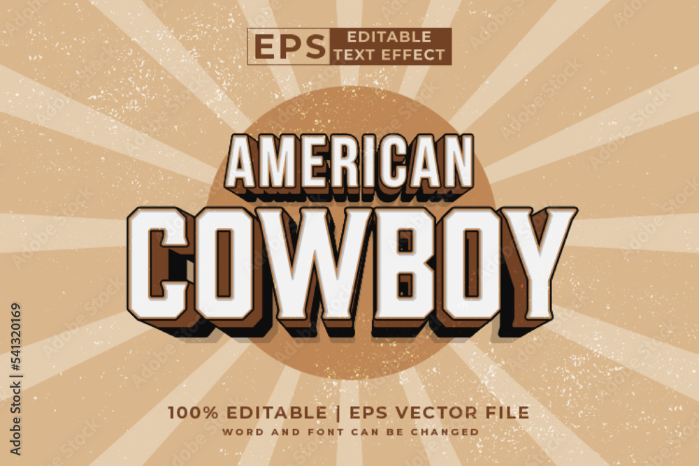 Editable text effect american cowboy badge 3d vintage style premium ...