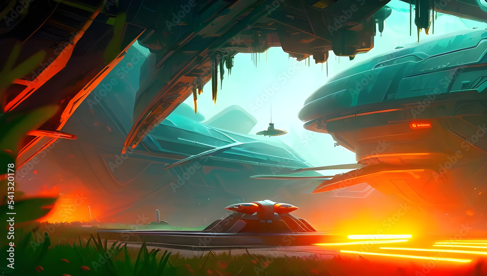 ancient science fiction temple ruins on an alien planet in the jungle ...