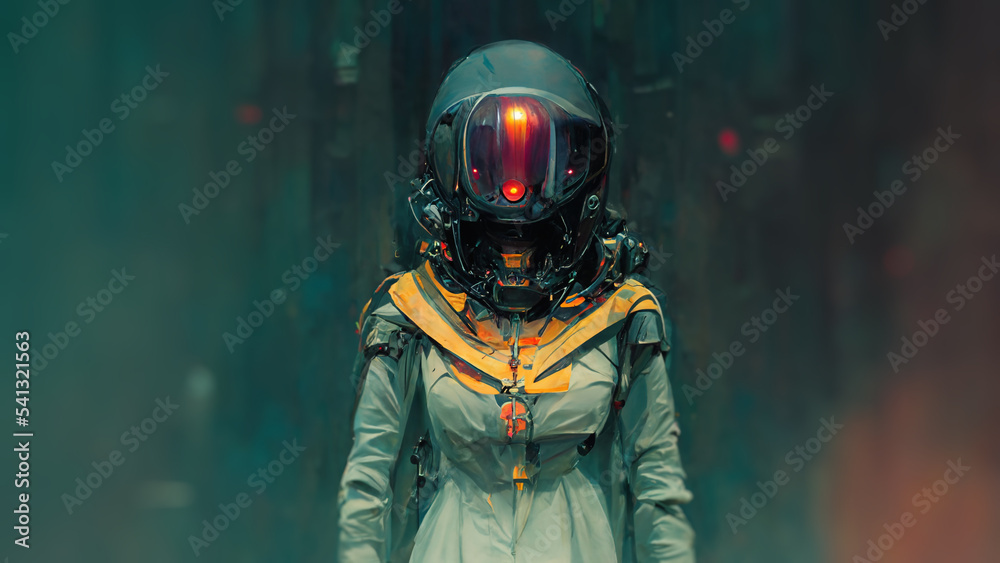 Fashion cyberpunk girl in white hoodie leather jacket wears gas mask ...