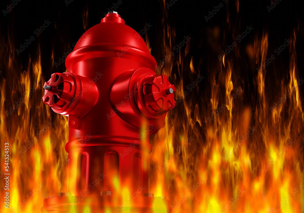 Fire hydrant. Flames around fire hydrant. Outdoor flame fighting ...