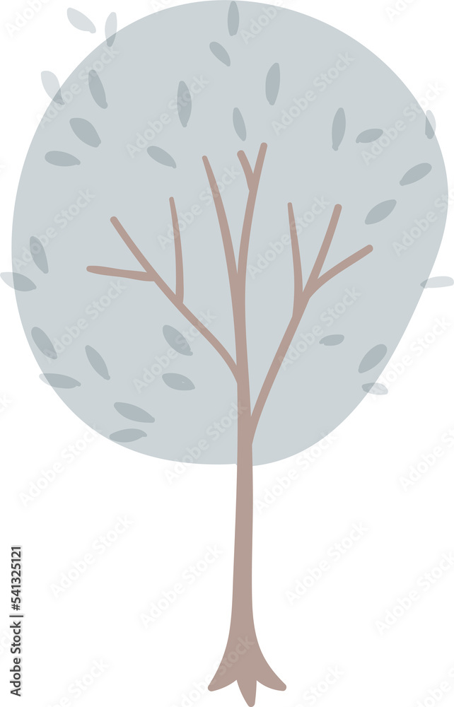 Blue tree with leaves, png illustration in flat cartoon style. Isolated ...