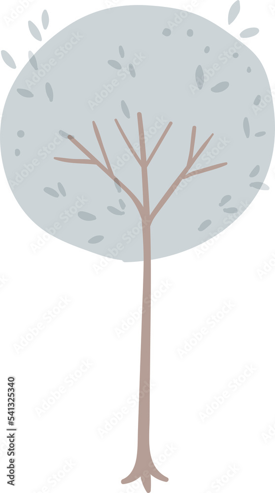 Blue tree with leaves, png illustration in flat cartoon style. Isolated ...