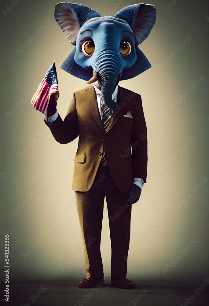 Portrait of elephant wearing suit and standing in proud pose. Dapper ...