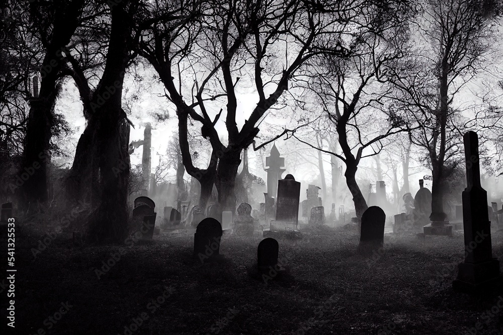 Cemetery Black And White At Night