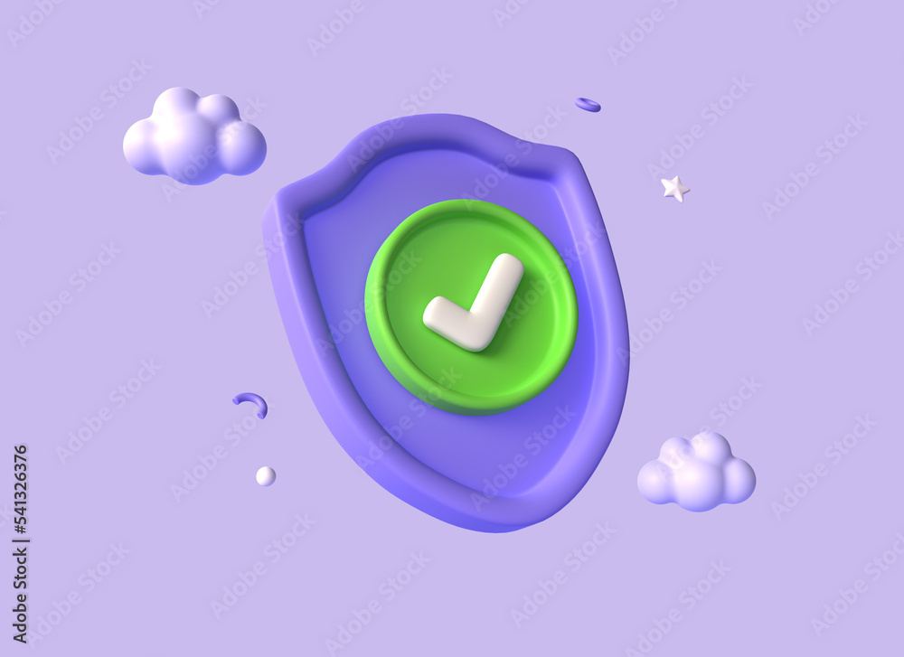 3d green checkmark shield icon in cartoon style. the concept of ...