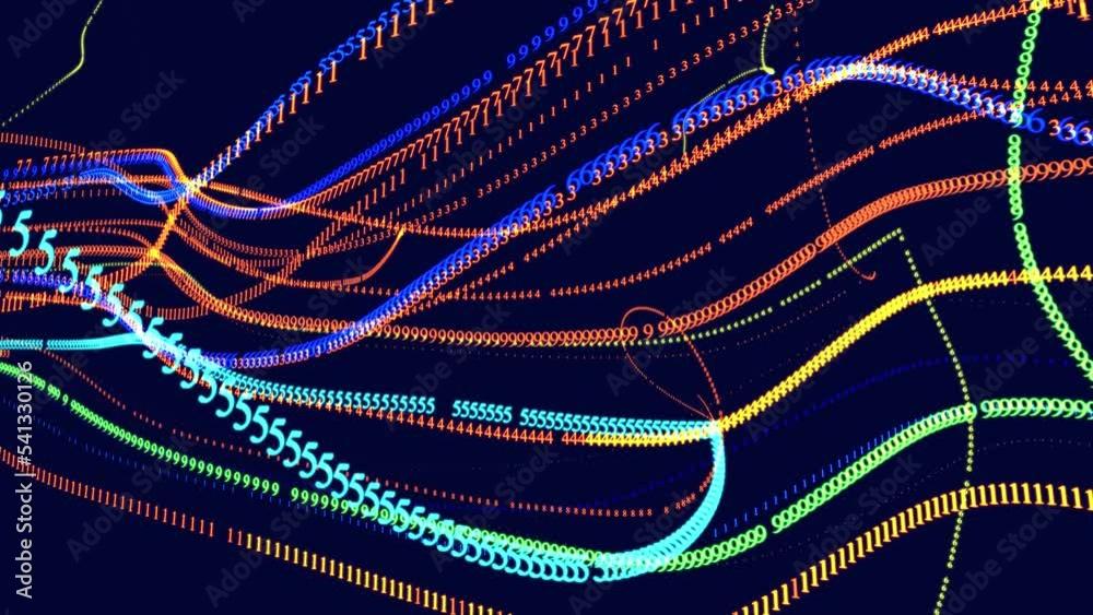 digital waves. Vj loop hologram abstract bg. Symbols form lines, grid. Information concept. Sci ...