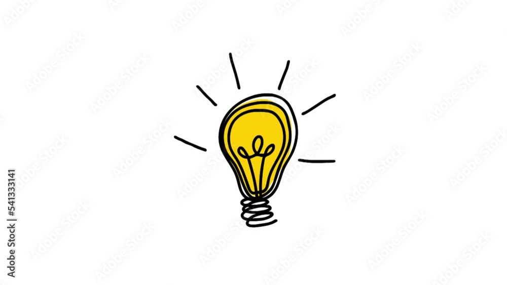 Glowing electric light bulb. Idea symbol. The birth of an idea. Drawn ...