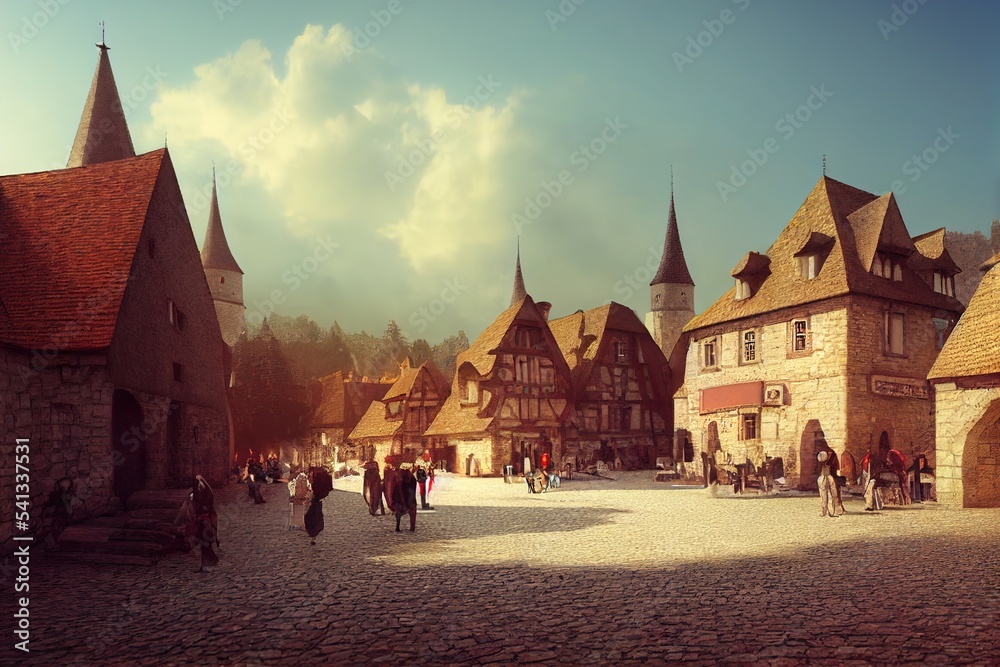From Market Place to the Castle, , a franch village of Medieval Age ...