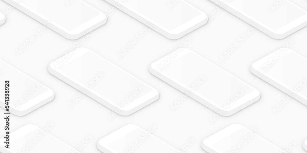 Clean white isometric smartphones. Realistic empty screen phones ...