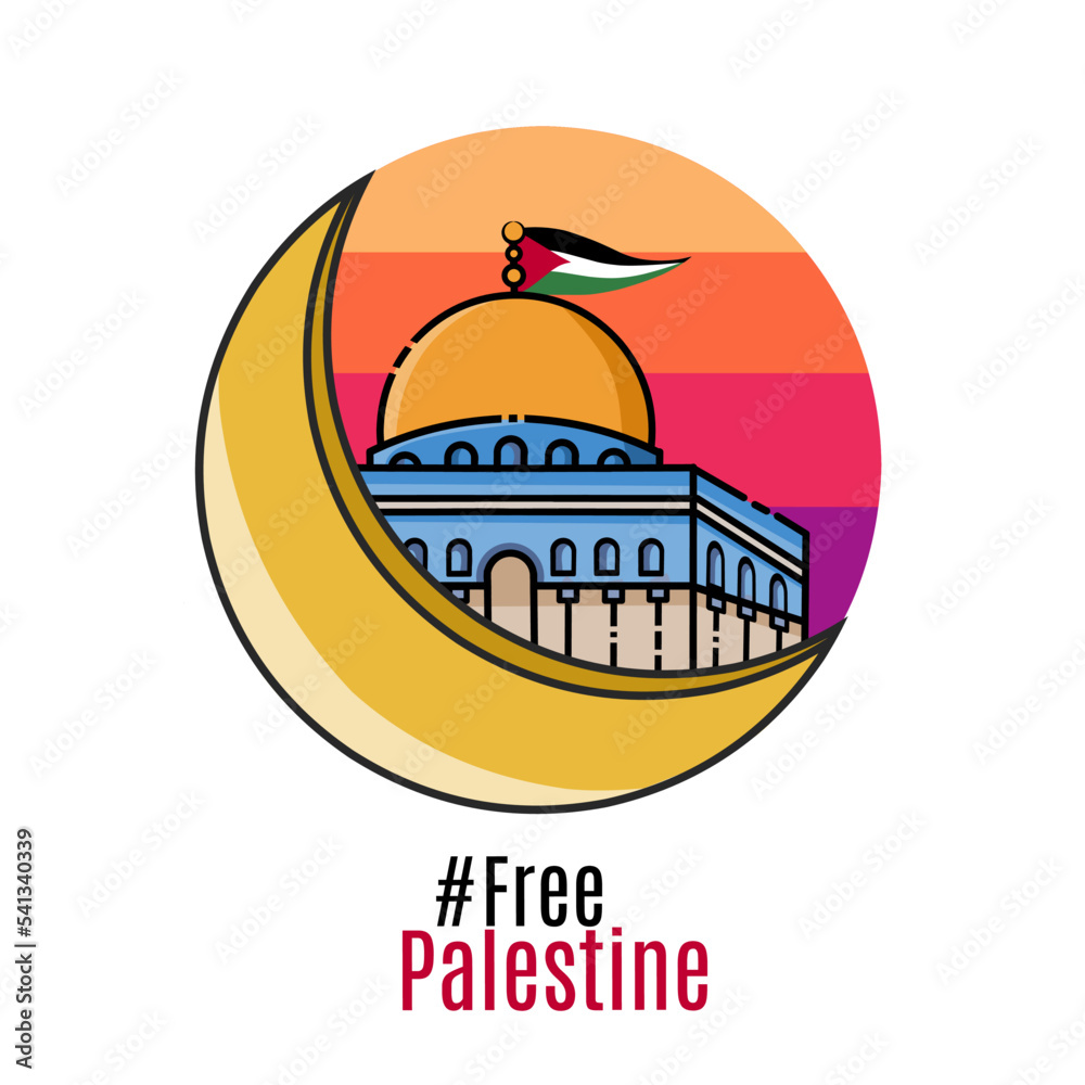 illustration vector of moon and al aqsa mosque,free palestine,perfect ...