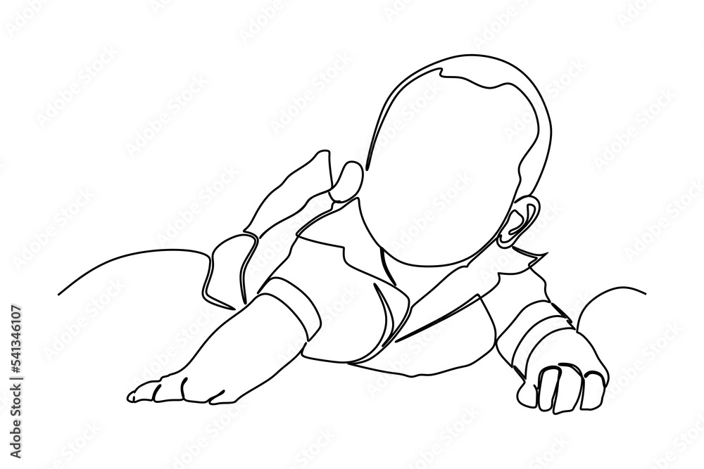 continuous line drawing of Baby boy wearing diaper in bedroom Stock ...