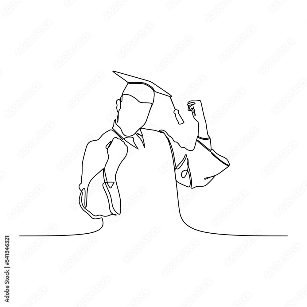 continuous line drawing of graduate students wearing cap and gown Stock ...