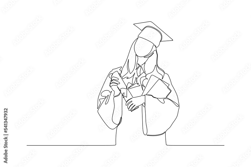 continuous line drawing of graduate students wearing cap and gown Stock ...