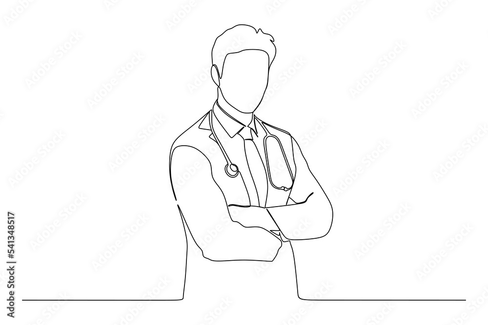 continuous line drawing of portrait of a smiling handsome male doctor ...