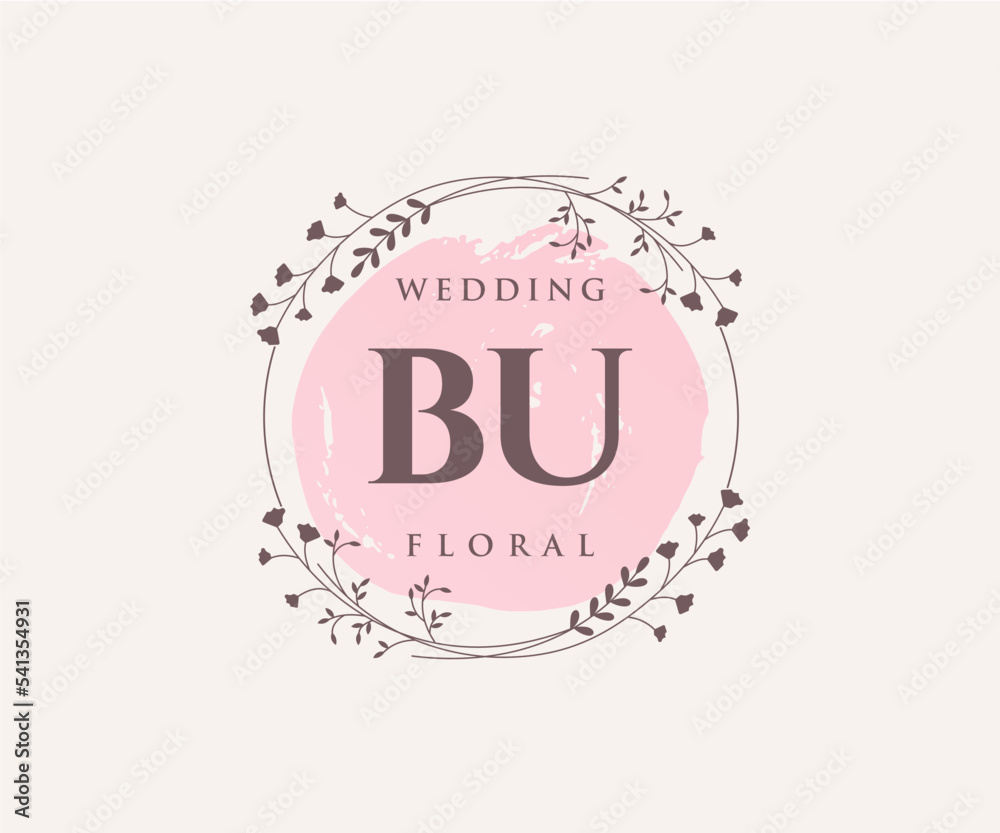 BU Initials letter Wedding monogram logos template, hand drawn modern ...