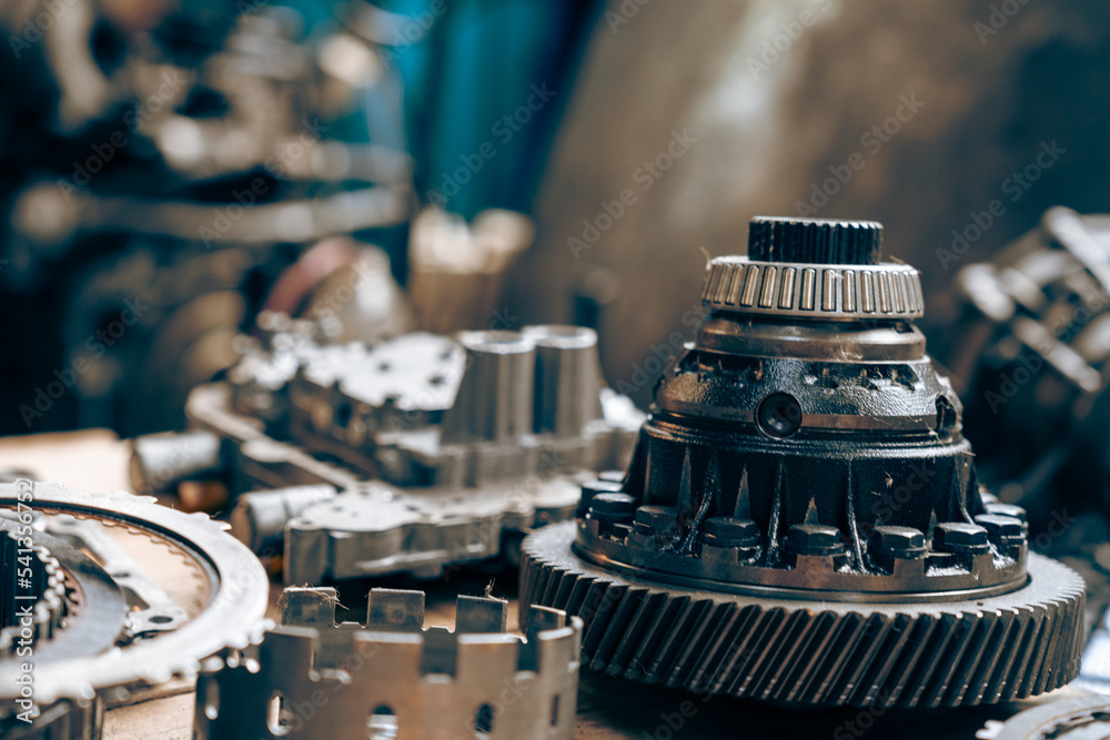 Steampunk texture, background with mechanical parts, gear wheels ...