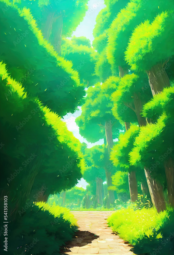 Cozy Fantasy Forest path, Blue Sky, Long Shadows, Peaceful Afternoon ...