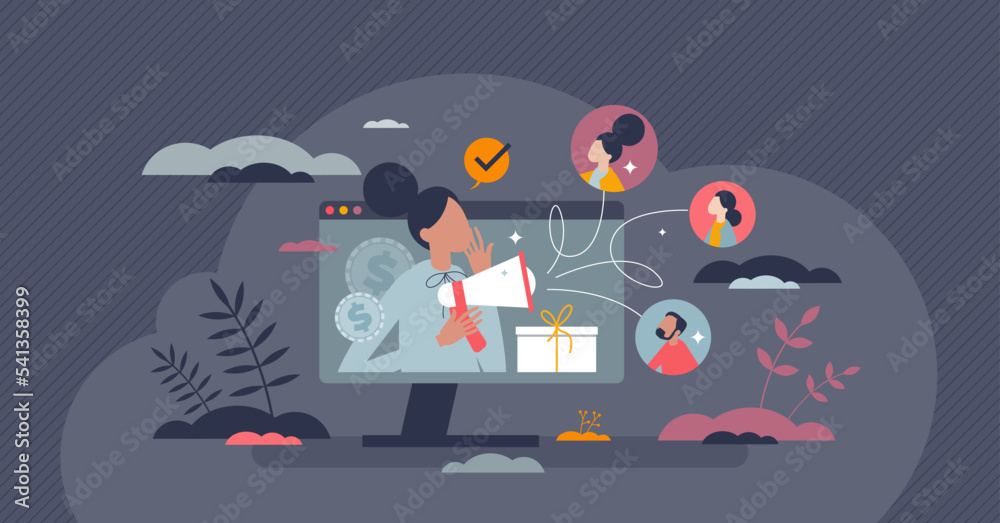 Referral customer with product recommendation to others tiny person ...