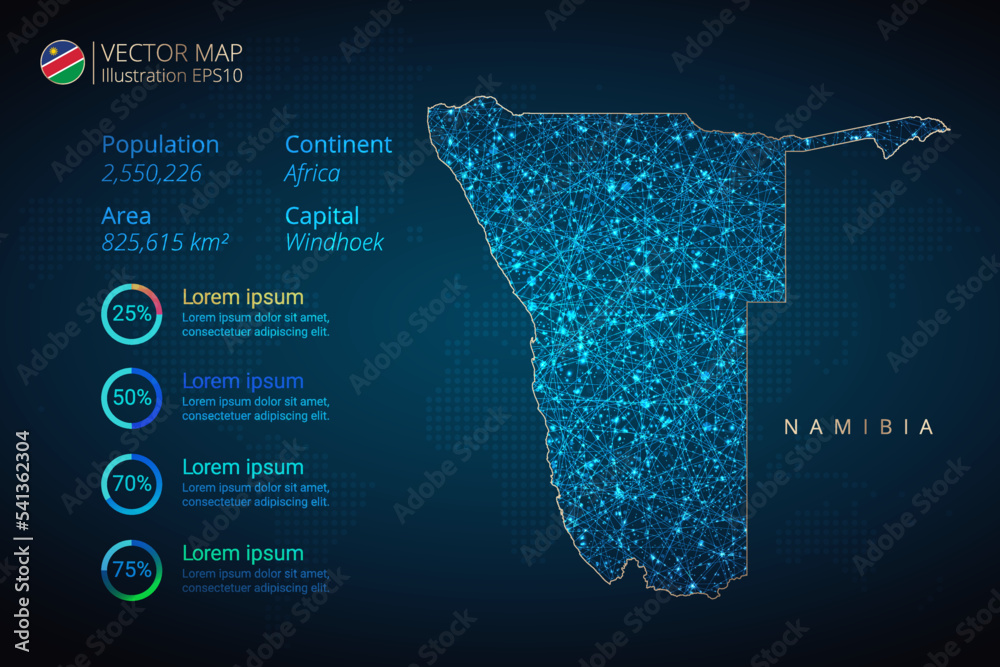 Namibia map infographics vector template with abstract geometric mesh ...