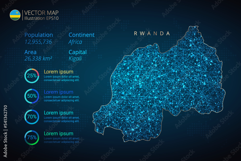 Rwanda map infographics vector template with abstract geometric mesh ...