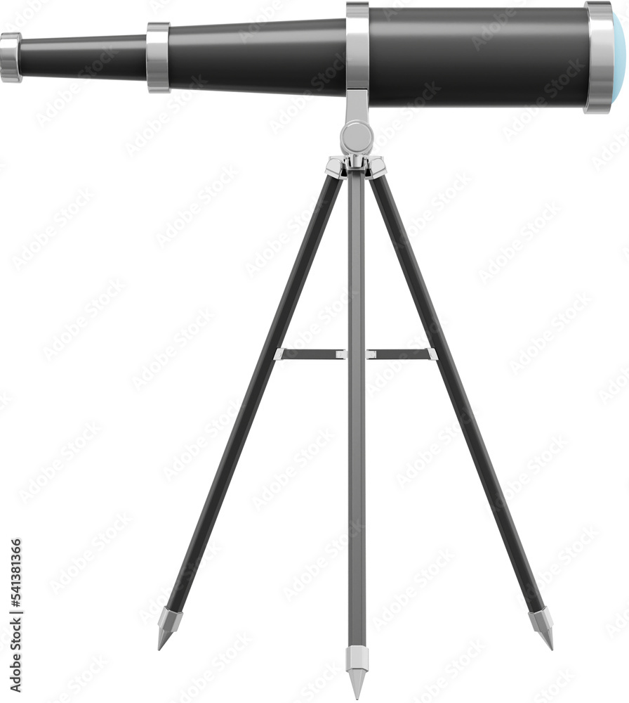 Realistic black telescope, side view. 3d rendering. PNG icon on ...