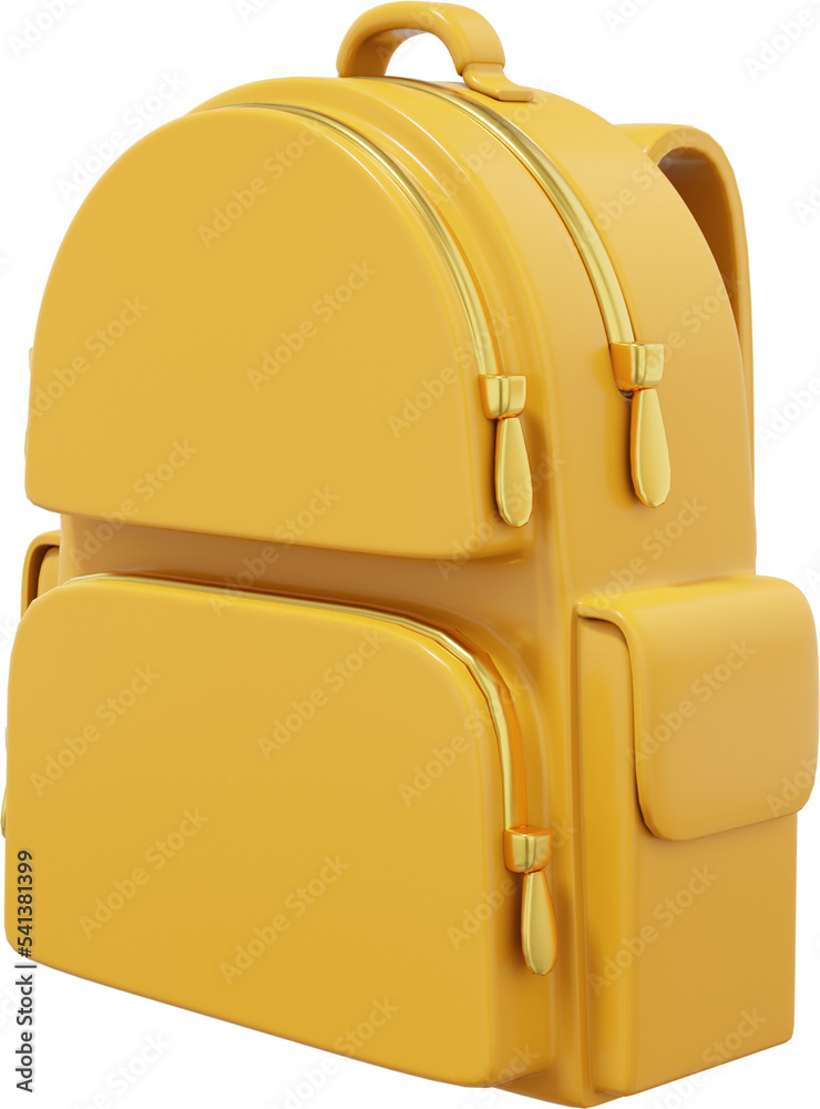 School city bag backpack yellow. PNG icon on transparent background. 3D ...
