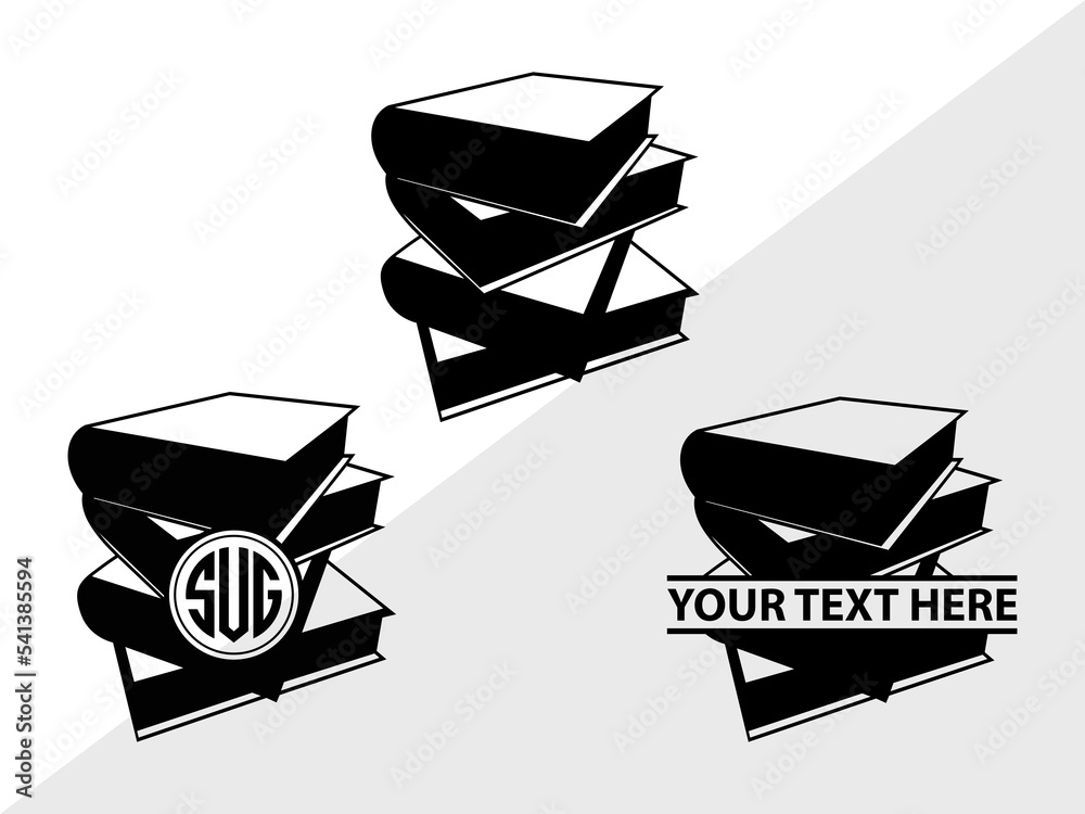 Book SVG, Books Monogram, Books Silhouette, Open Book Svg, Library Svg ...