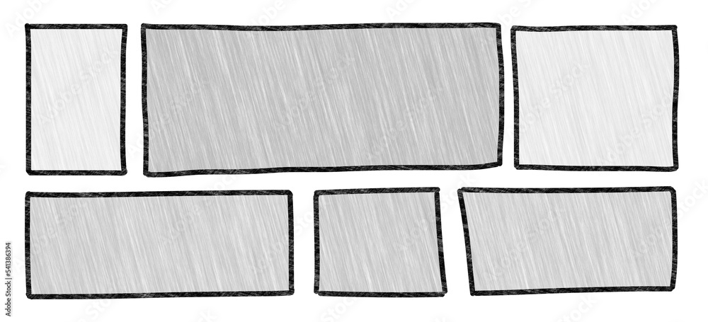 Isolated series of horizontal comic strip panels, handdrawn regular ...