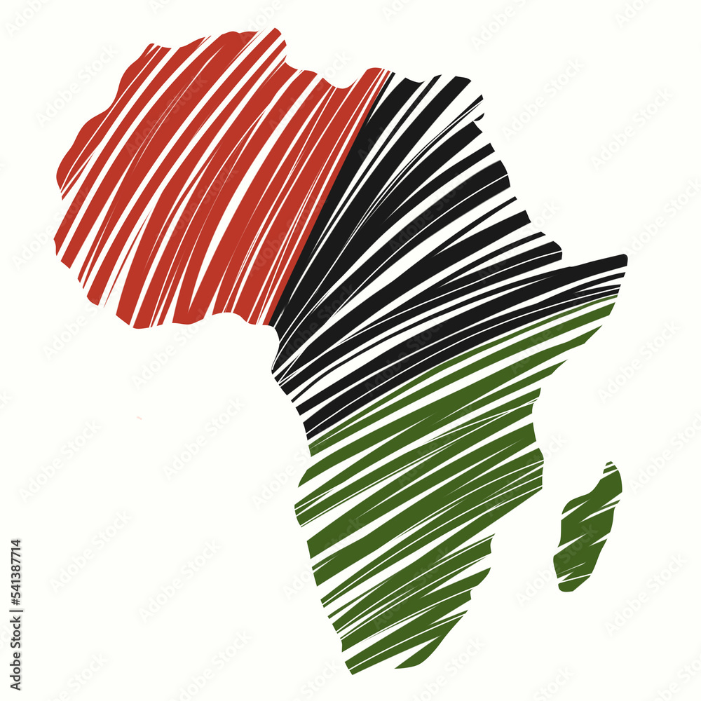 Map of Africa continent. Artistic creative map in stroke of red, black ...