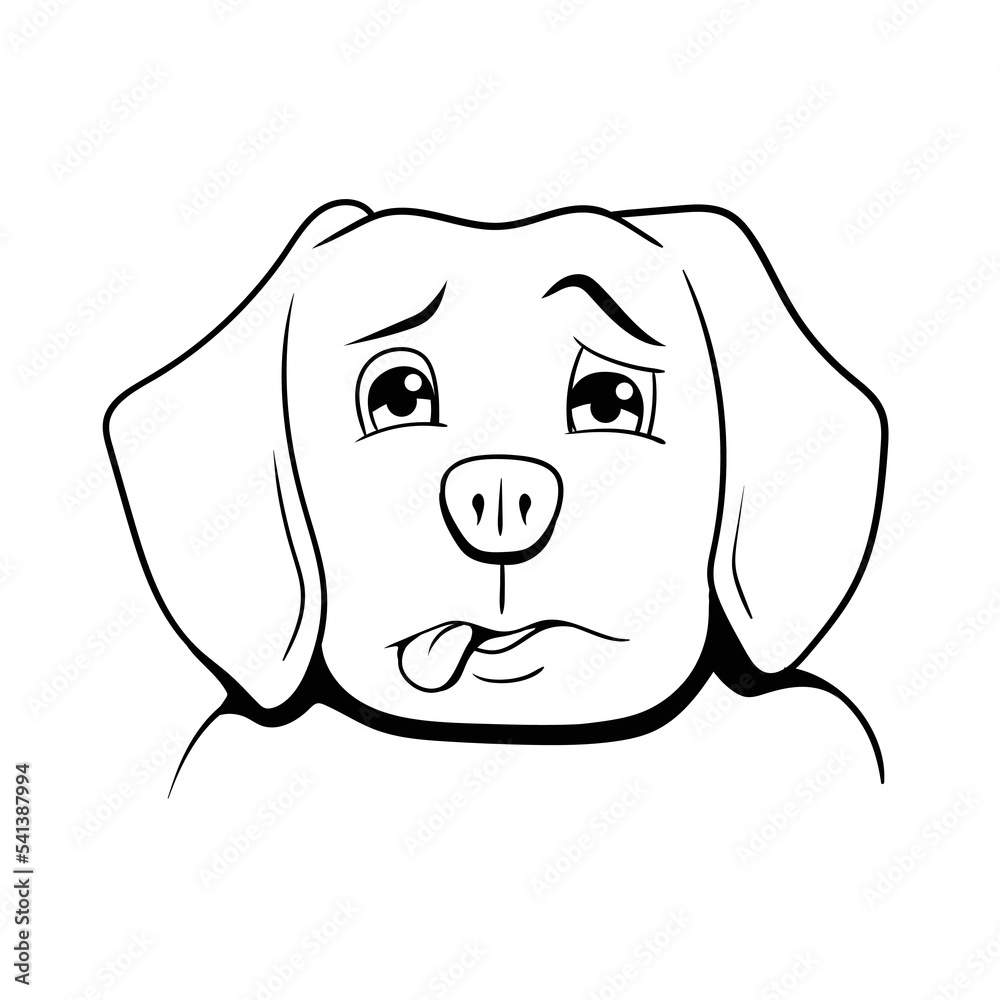 Sad, sick dog face expression vector line art black and white Stock ...