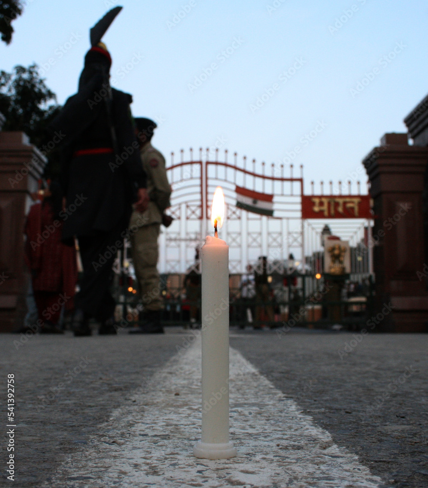 A pillar marking Zero Point at Wagha Border, an international border ...
