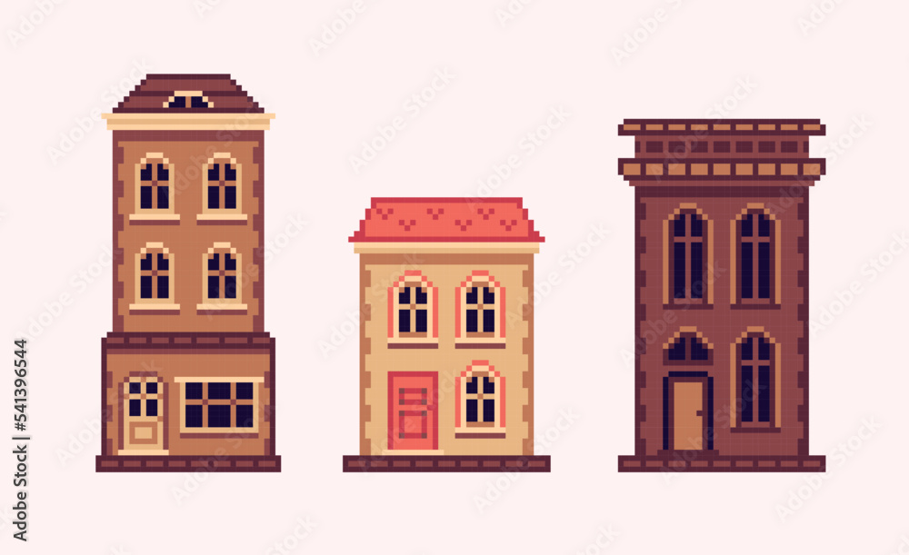 European old house pixel art set. Historic town architecture collection ...