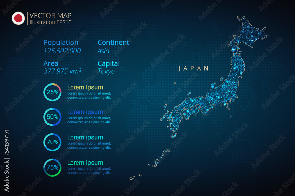Japan map infographics vector template with abstract geometric mesh ...