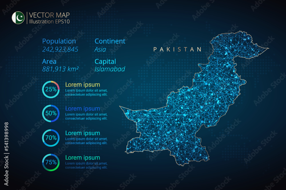 Pakistan map infographics vector template with abstract geometric mesh ...